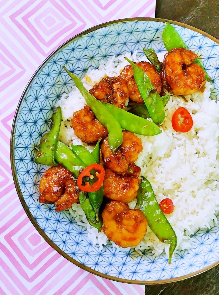 Honey Soy Glazed Shrimp with Snow Peas - Sweet Savant